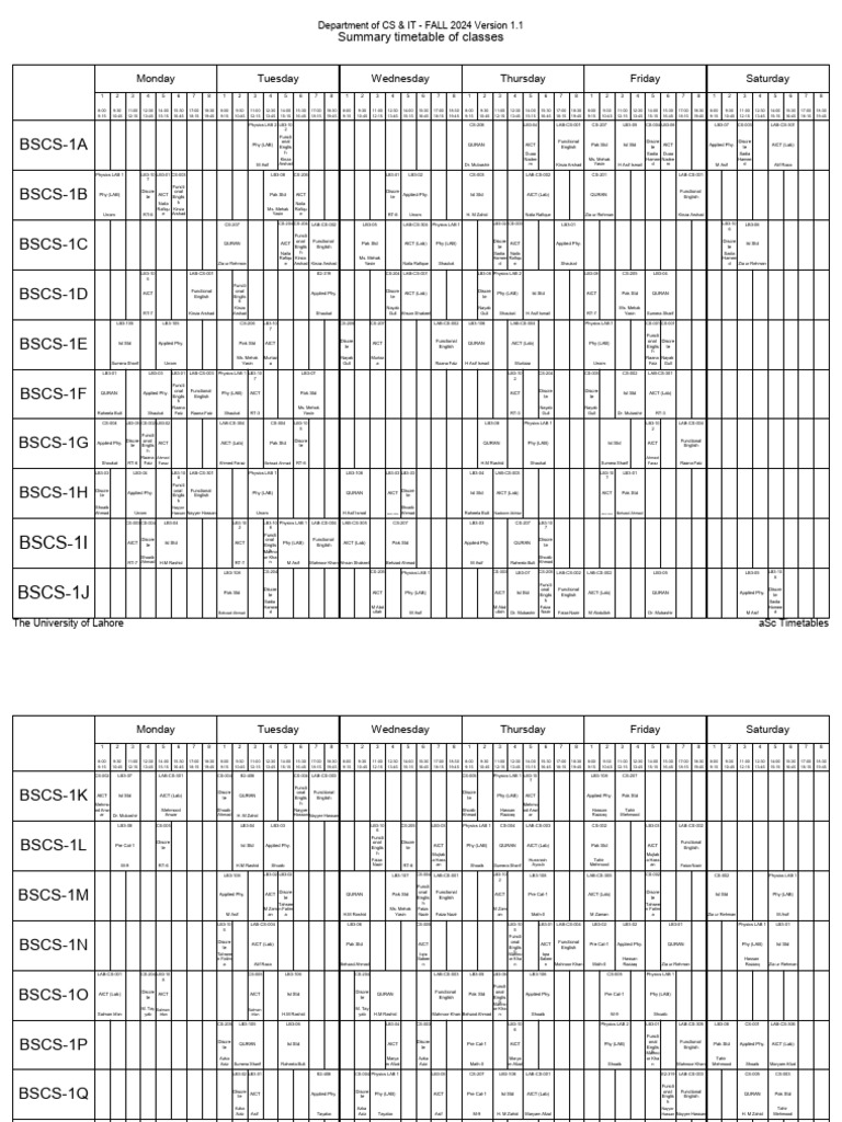 SemesterWise Timetable CS&IT Fall2024 (V 1.1) | PDF