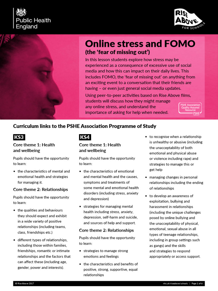 Rise Above Online Stress FOMO Lesson Plan | PDF
