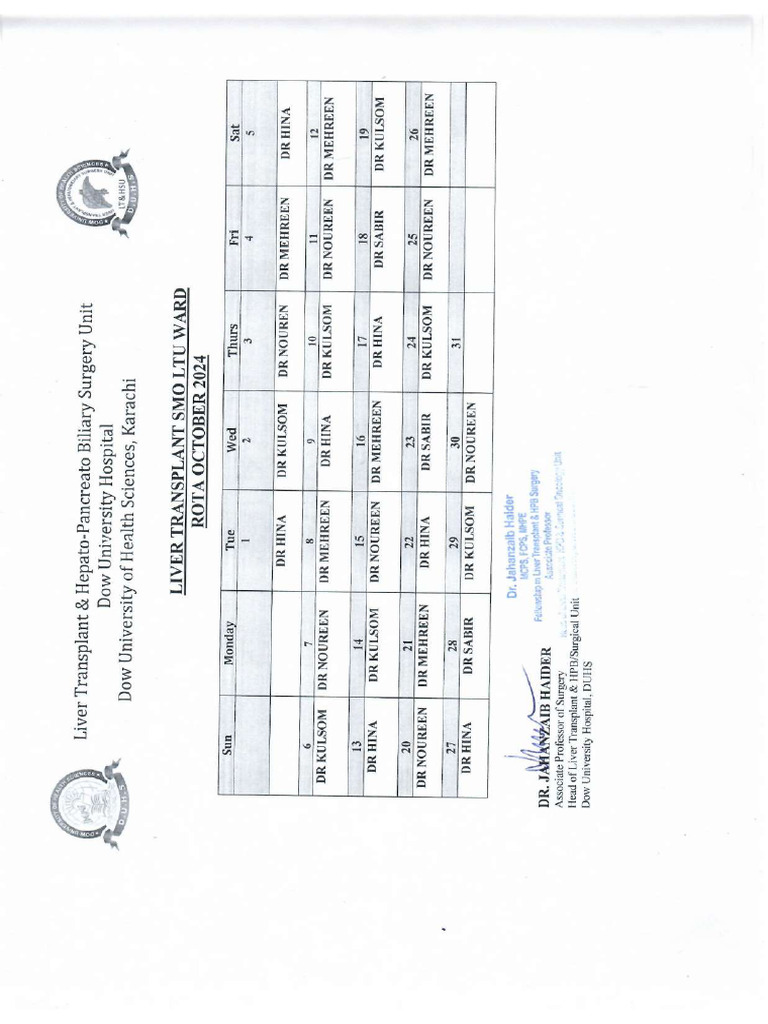 Liver Transplant SMO Ward Roster October 2024 | PDF