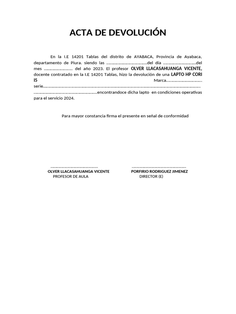 Acta de Devolución | PDF