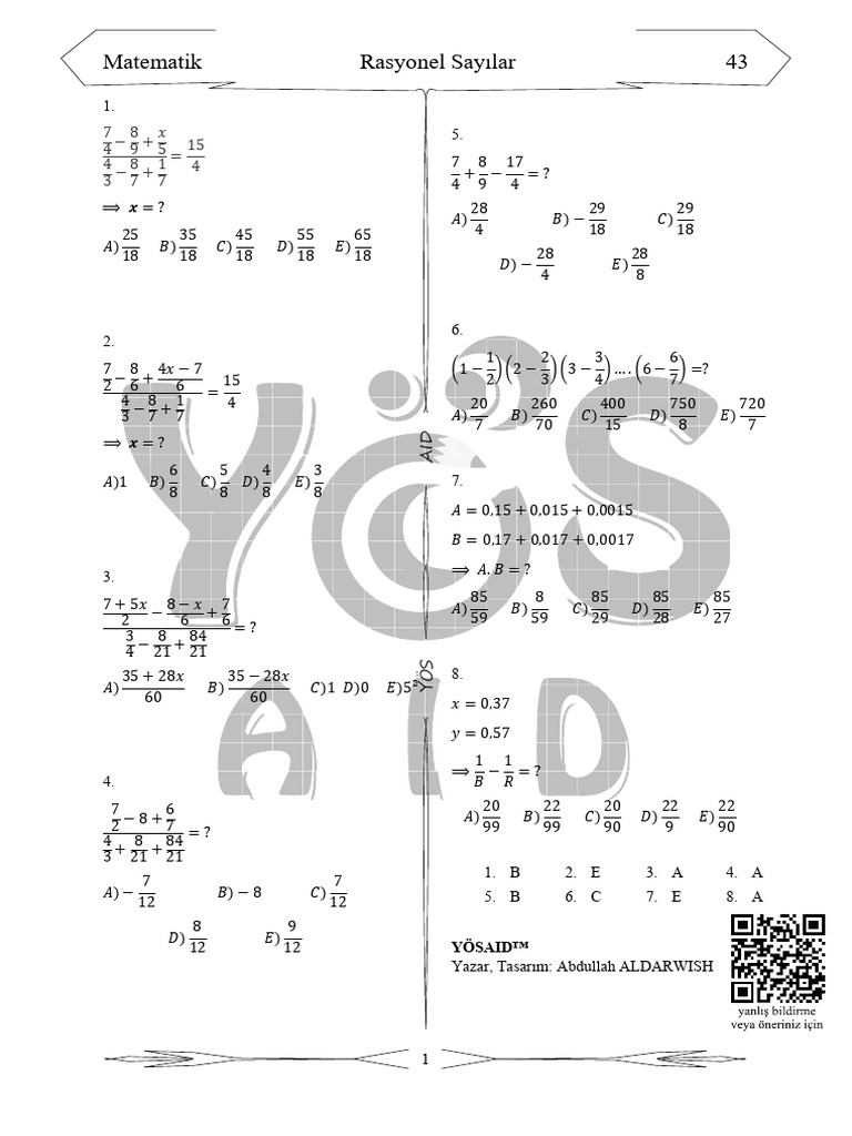 Matematik 43: Rasyonel Sayılar | PDF