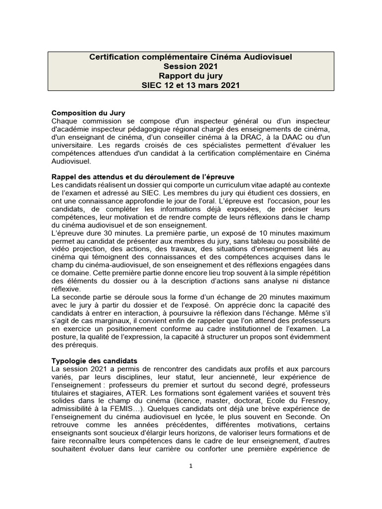 Rapport Du Jury CC CAV Session 2021 | PDF