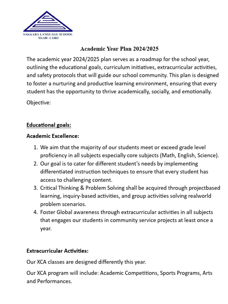 Academic Year Plan 2024-25. Updated | PDF | Schools | Wellness