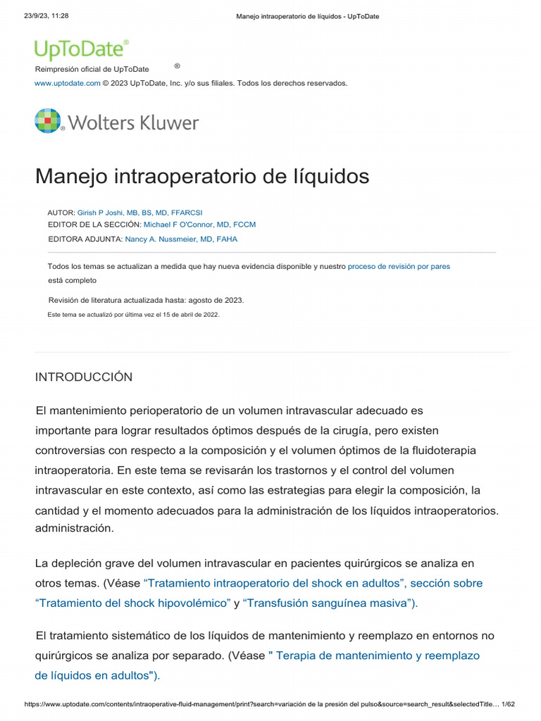 Intraoperative Fluid Management - Traslatation | PDF
