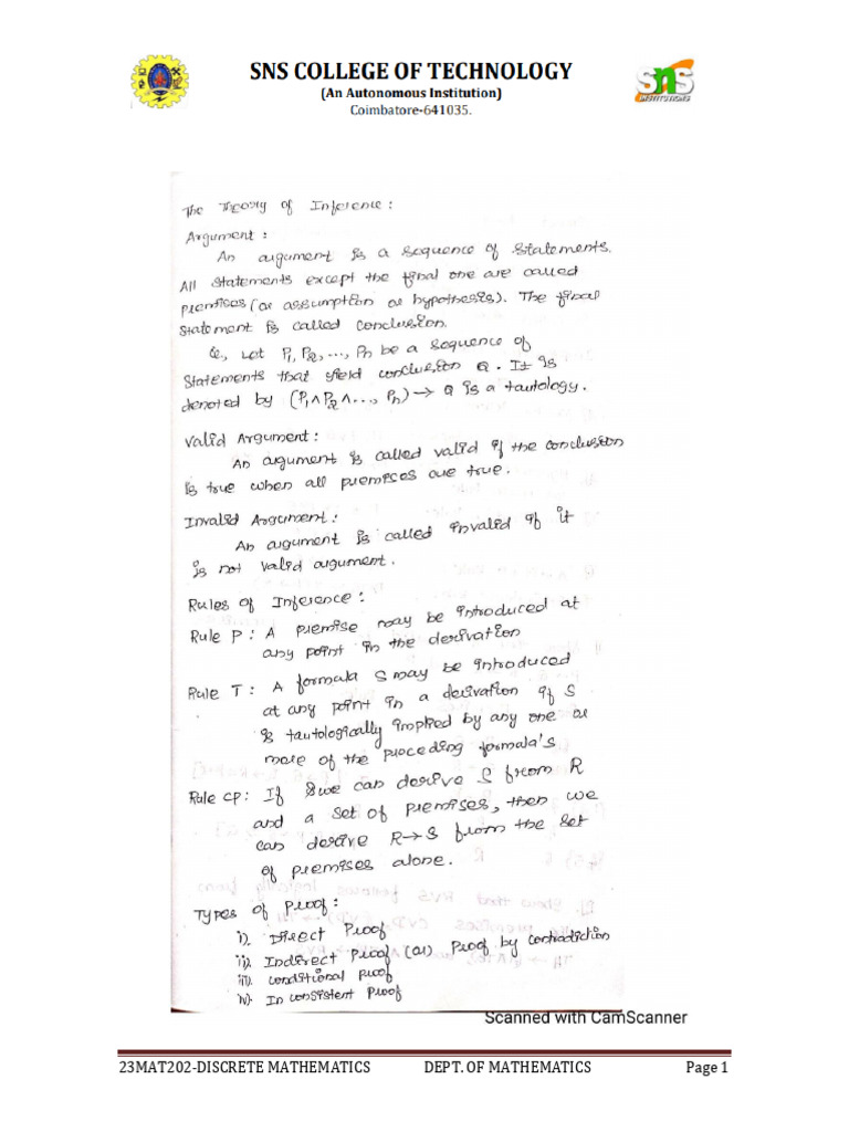 Unit I-Logics and Proofs Theory of Inference | PDF