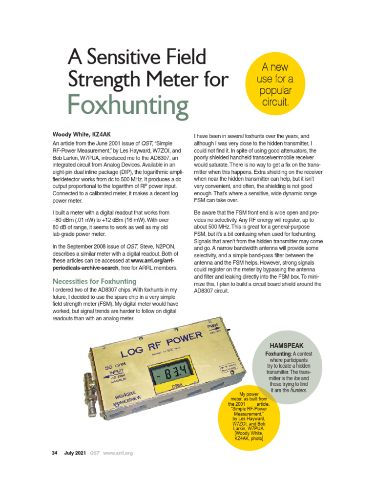 Build a Sensitive Field Strength Meter | PDF | Amplifier | Operational ...