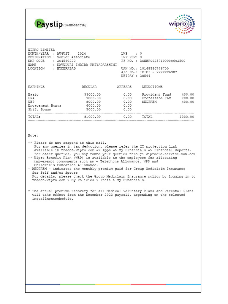 August Payslip | PDF