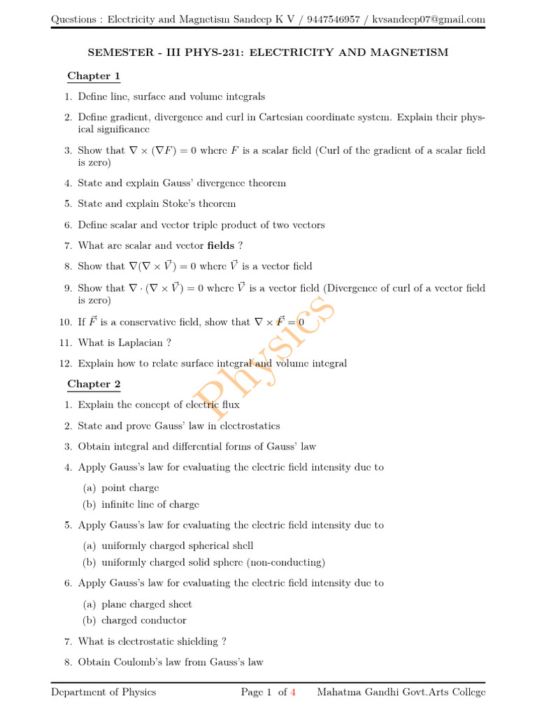 Electricity and Magnetism Questions | PDF