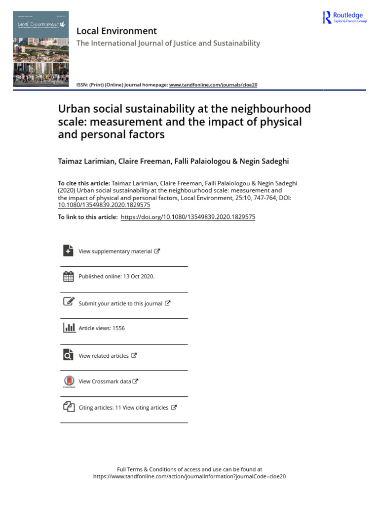 Urban Social Sustainability at The Neighbourhood Scale Measurement and ...