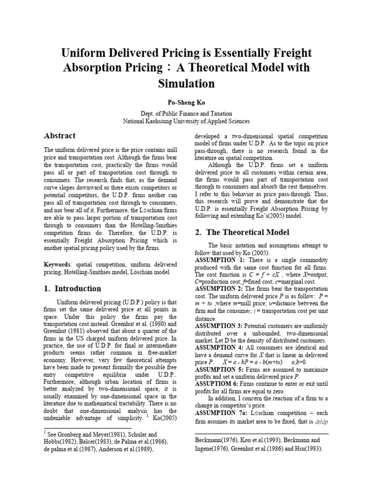 Uniform Delivered Pricing Is Essentially Freight Absorption Pricing A ...