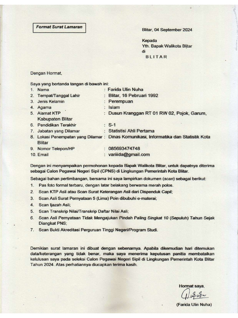 Format Surat Lamaran 001 | PDF