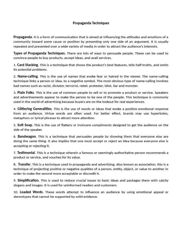 Propaganda Techniques | PDF