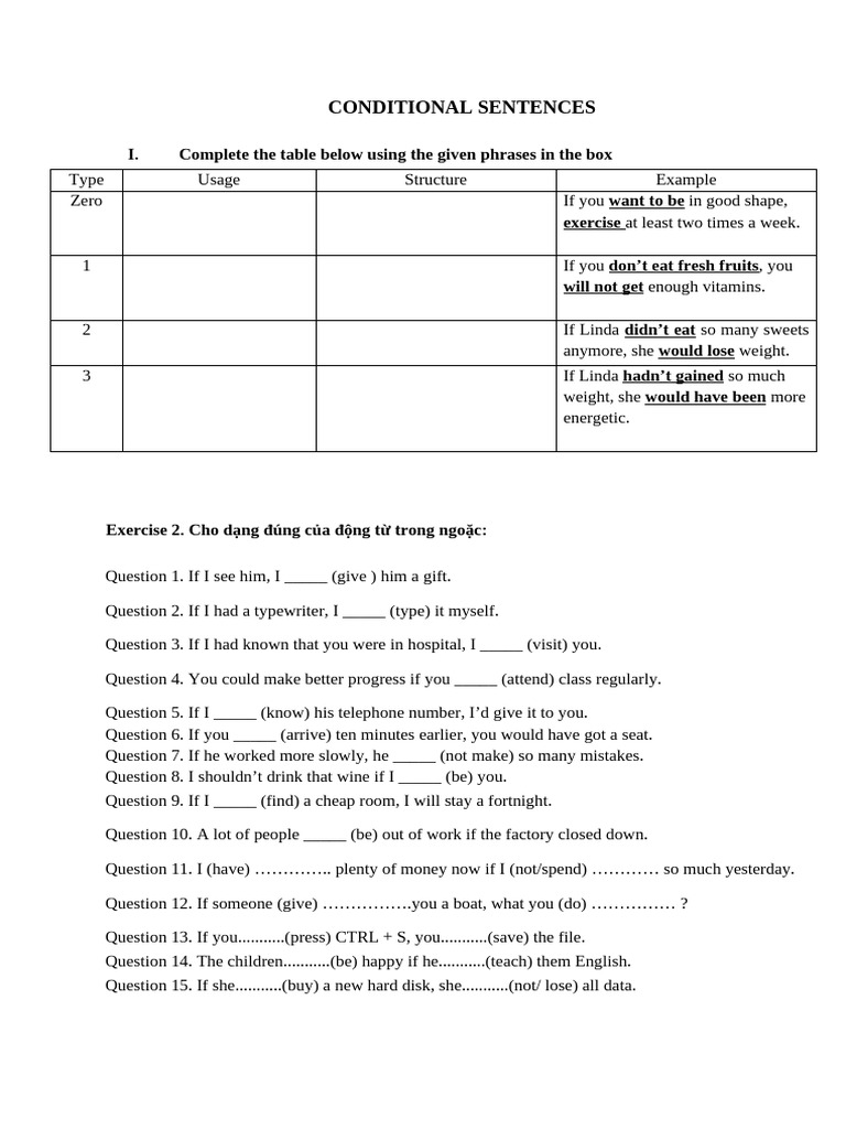 Conditional Sentences - Handout | PDF
