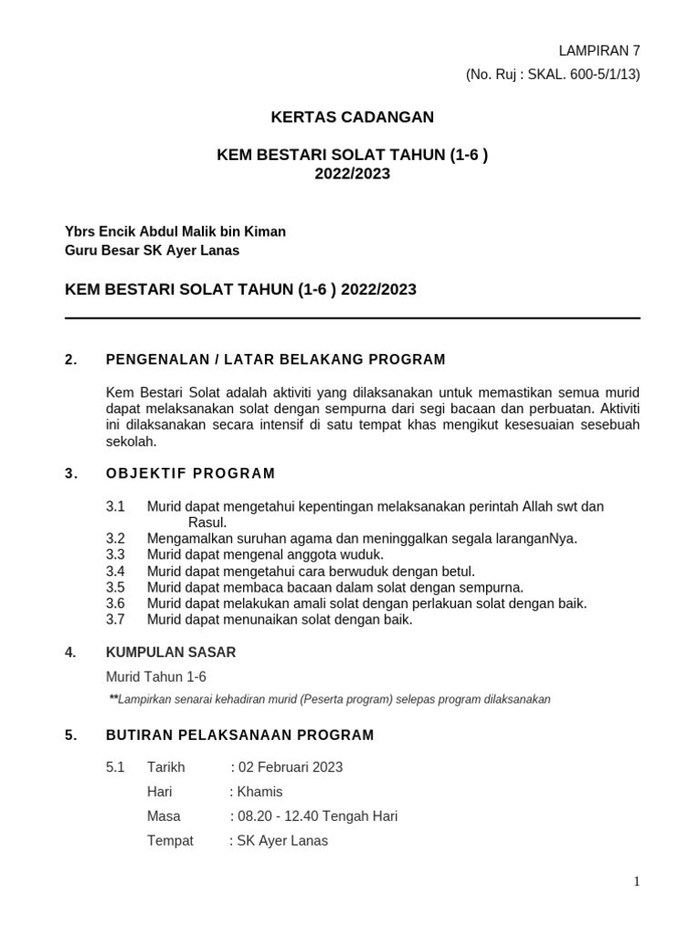 Contoh Kertas Cadangan SPK1 2021 | PDF