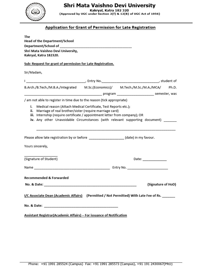 Application Format For Late Registration | PDF