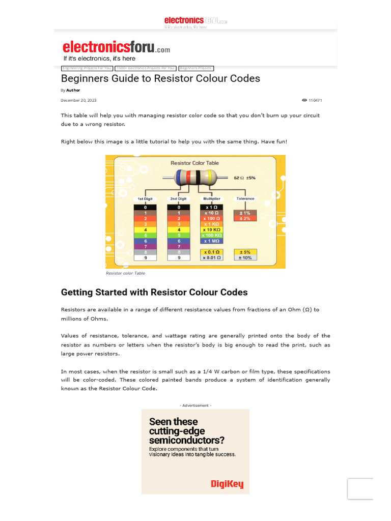 Resistor Color Code Formulas Calculator and Common Mistake | PDF