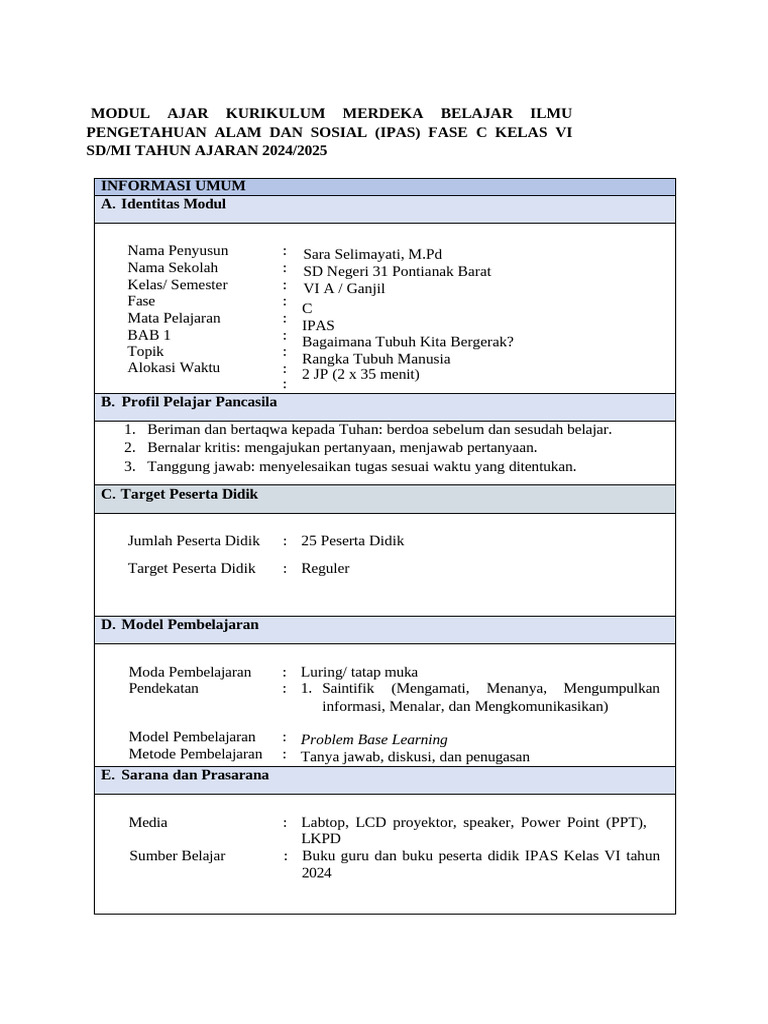 Modul Ajaar Sekolah | PDF
