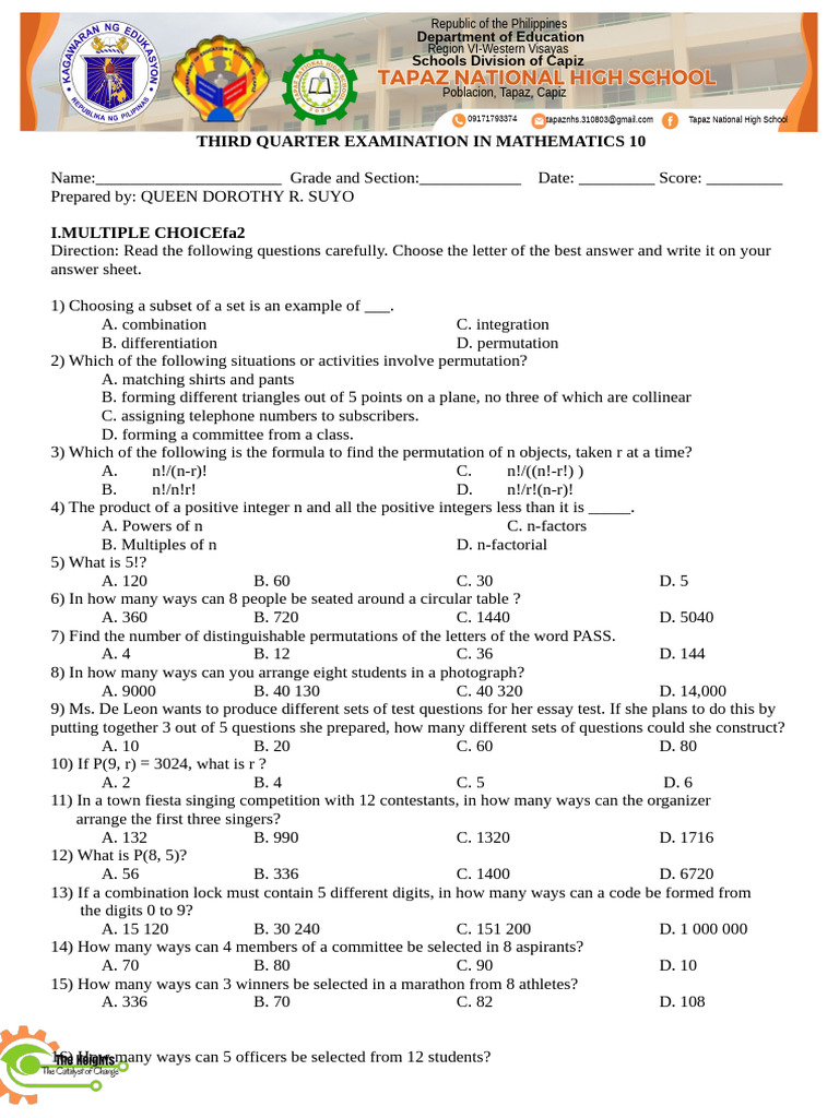 Third Quarter With Tos | PDF