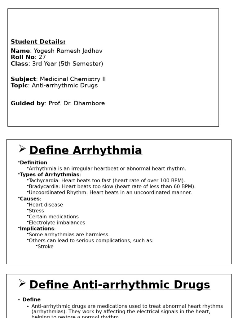 Overview of Anti-arrhythmic Drugs | PDF | Heart | Heart Rate