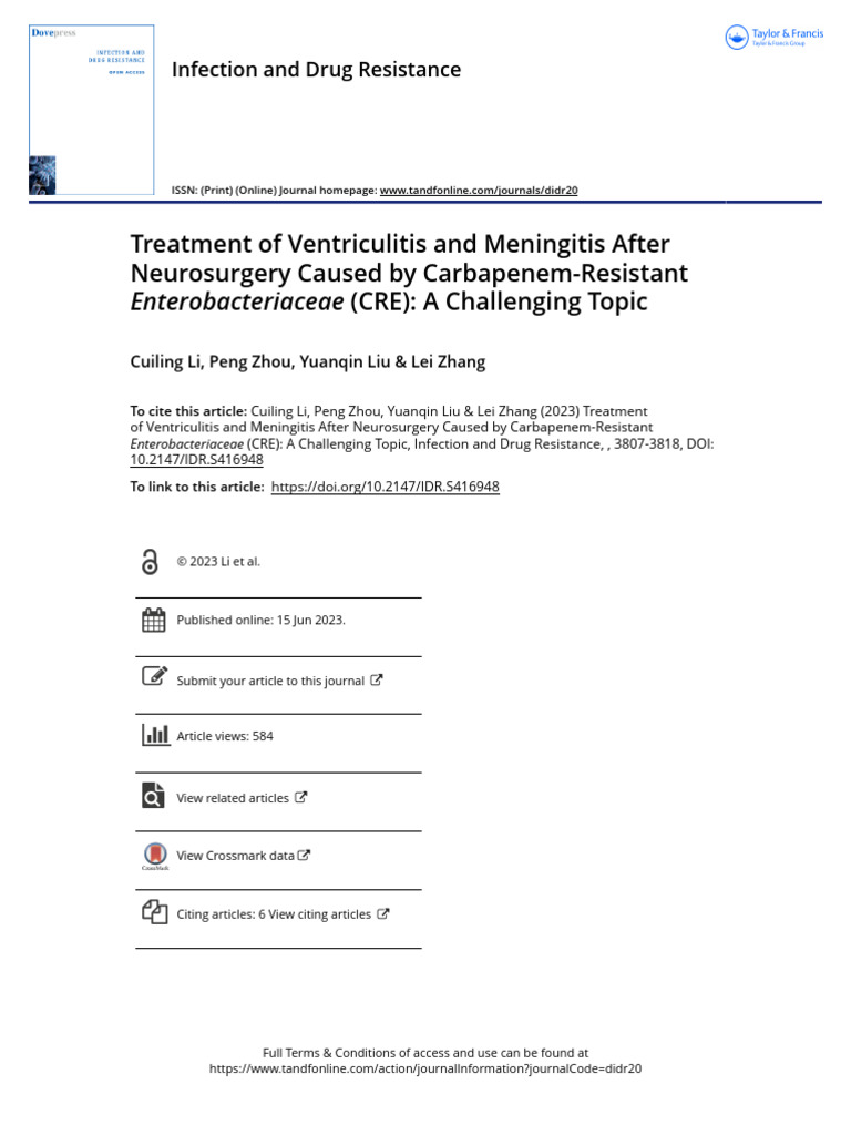 Treatment of Ventriculitis and Meningitis After Neurosurgery Caused by ...