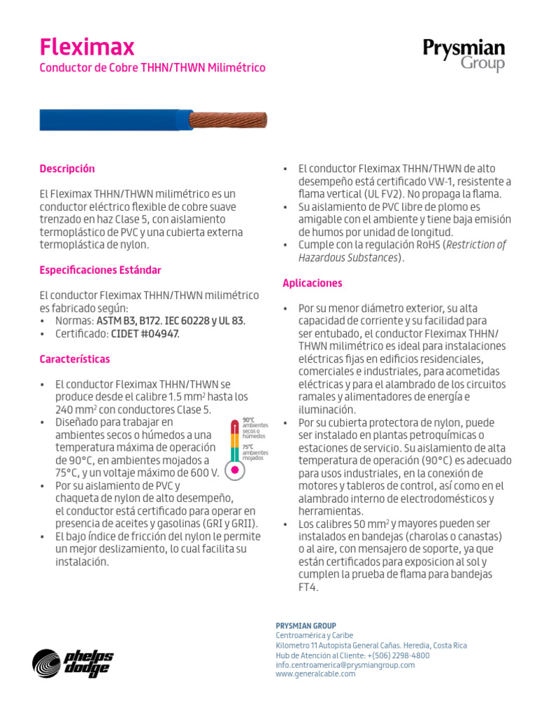 002 PG FT MM ESP ConductorTHHN Fleximax | PDF | Aislador (Electricidad ...