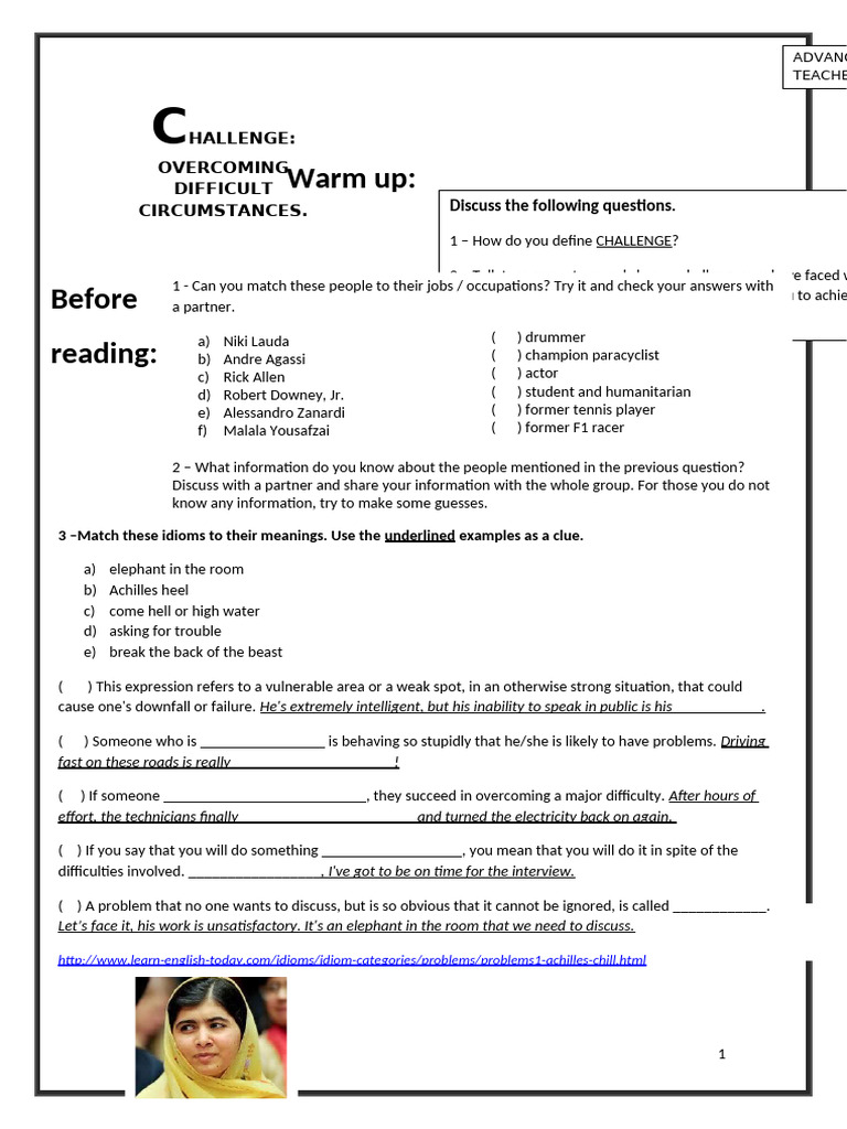 Challenges Reading Comprehension Exercises Sentence Transform 80857 | PDF