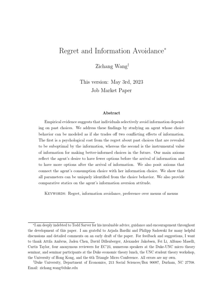 Zichang Wang Regret and Information Avoidance | PDF