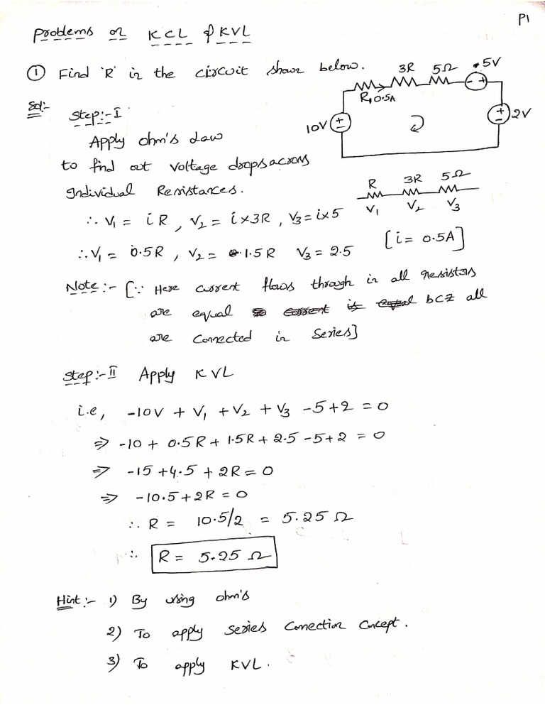 BEE UNIT I PROBLEMS With Solutions-8 MARKS | PDF