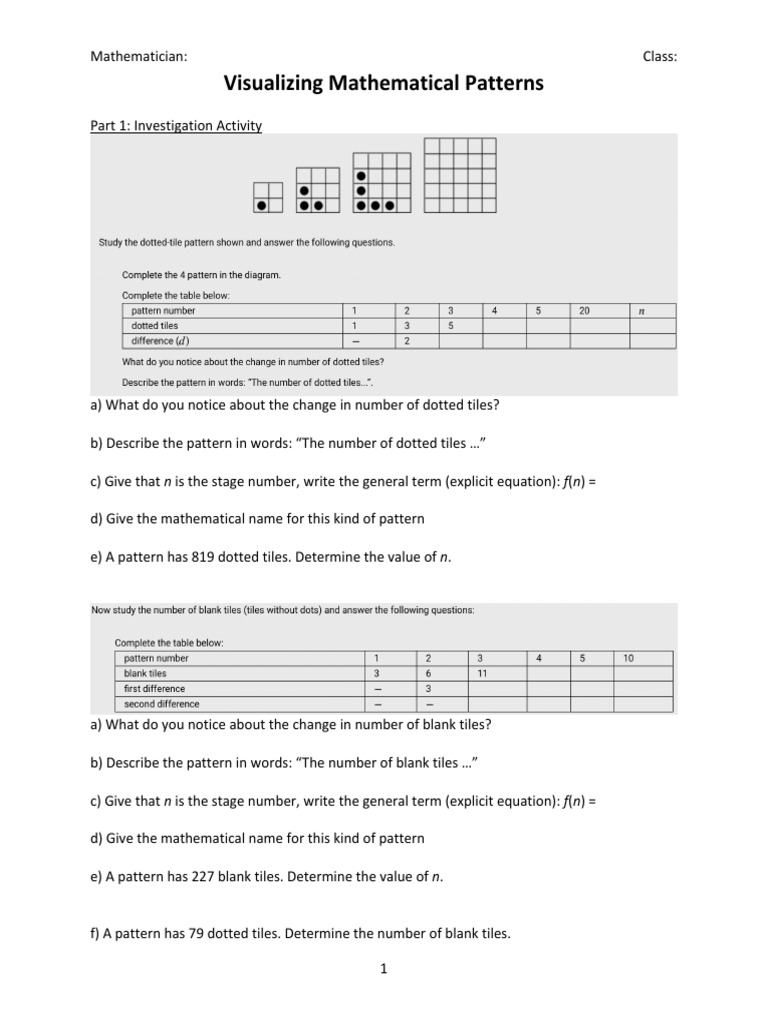 Lesson 1 - Visualizing Mathematical Patterns | PDF