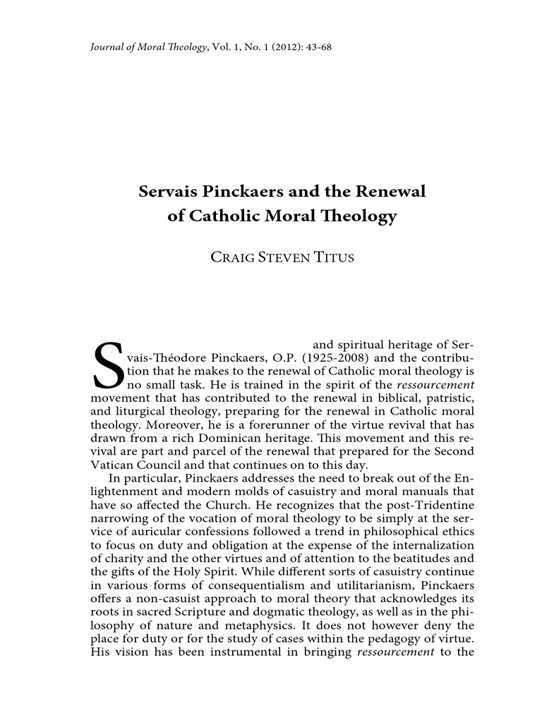 Servais Pinckaers and The Renewal of Catholic Moral Theology | PDF ...