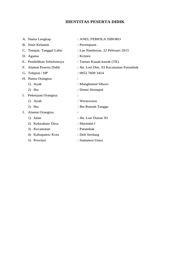 Bio Data - Identitas Peserta Didik | PDF