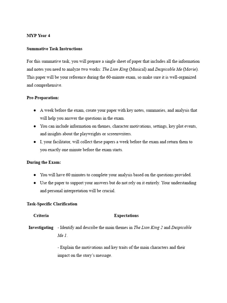 MYP Year 4 Summative 2 Instructions | PDF