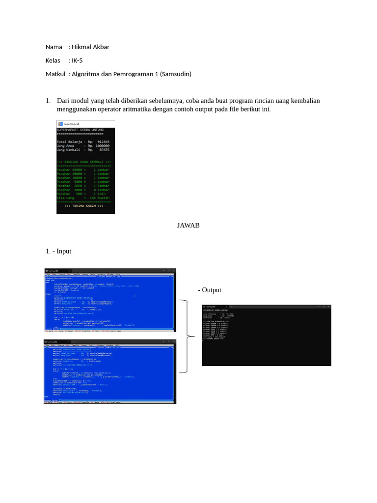 Algoritma Dan Pemrograman 1 Tugas Topik 4 IK-5 (Hikmal Akbar) | PDF