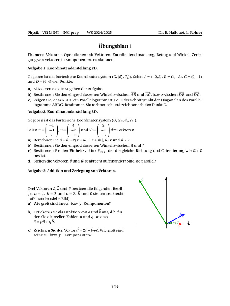 1 Blatt1 WS2425 Physik | PDF