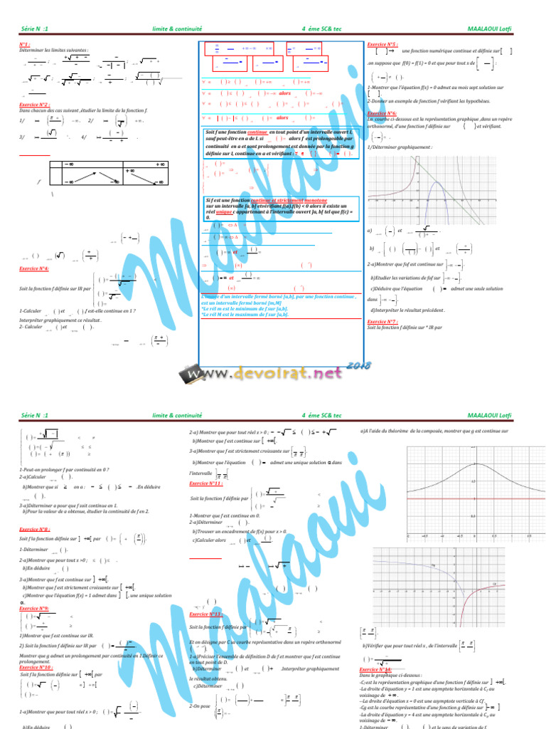 Série d'exercices N°1- Math - limite & continuité - Bac Sciences exp (2018-2019) Mr MAALAOUI ...