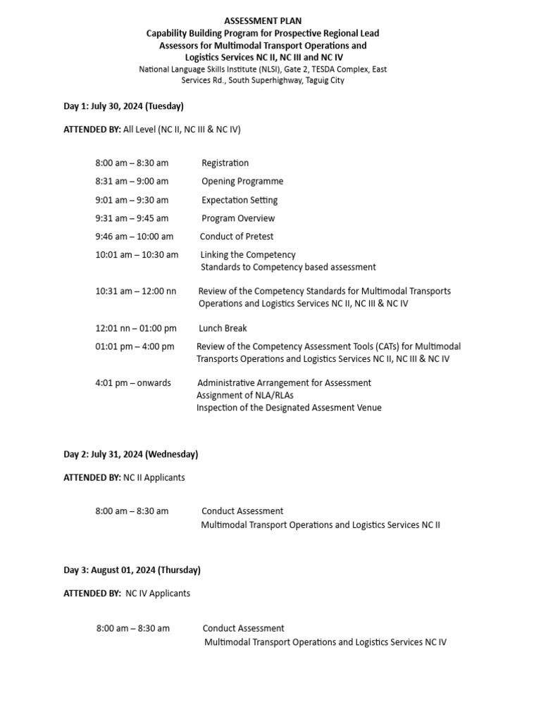 Assessment Plan Schedule Pdf