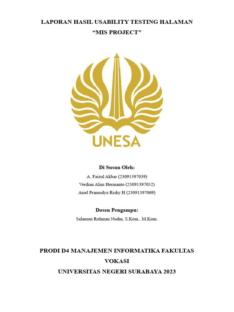 LAPORAN HASIL USABILITY TESTING HALAMAN MIS Project | PDF