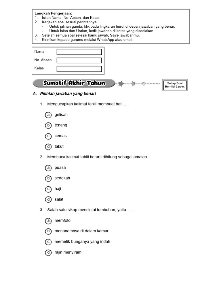 MI Fajar 6 Akidah Akhlak Sumatif Akhir Tahun | PDF
