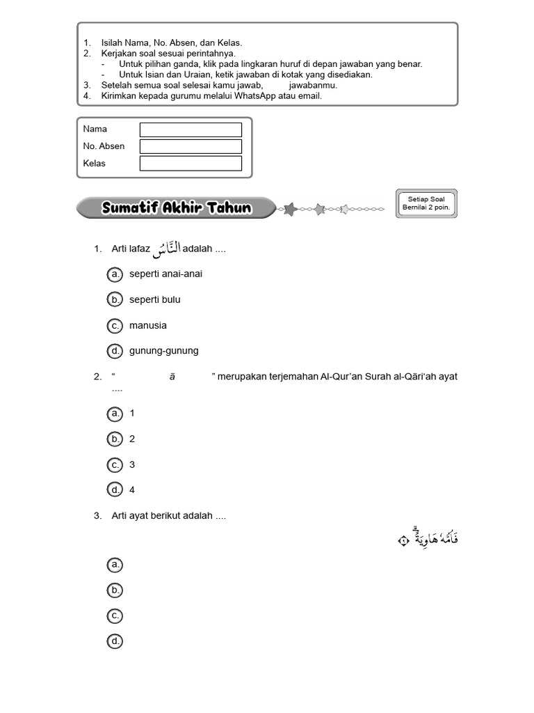 MI Fajar Al-Qur'an Hadis 4-2 Sumatif Akhir Tahun | PDF