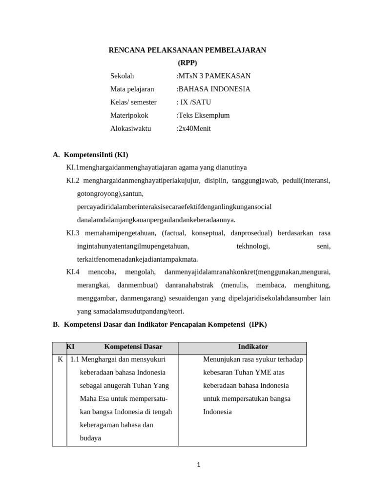 Rencana Pelaksanaan Pembelajaran (RPP) | PDF