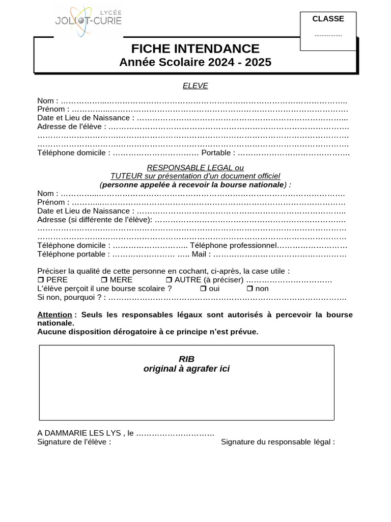 Annexe 5 Fiche D-Inscription Demi-Pension 2024-2025 | PDF