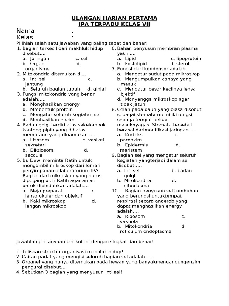 ULANGAN HARIAN PERTAMA IPA 8 | PDF