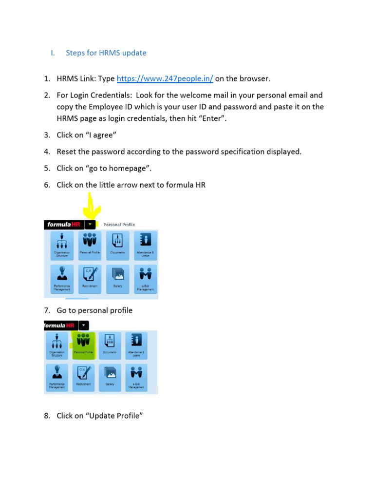 Steps For HRMS Update, Emp Connect App and Transport Info | PDF