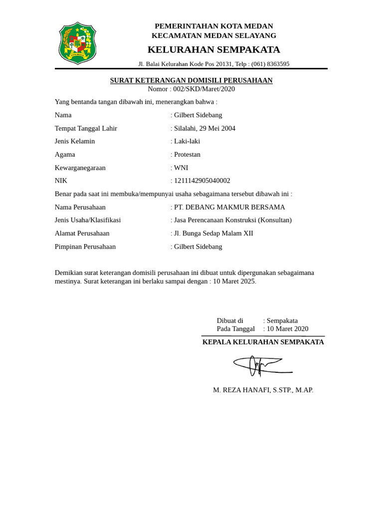Surat Keterangan Domisili Perusahaan | PDF