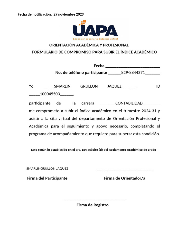 Formulario de Compromiso A Subir El Indice - 1 | PDF