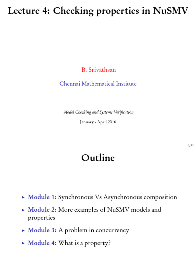 (Done) CheckingProperties - NuSMV - Lect3 | PDF