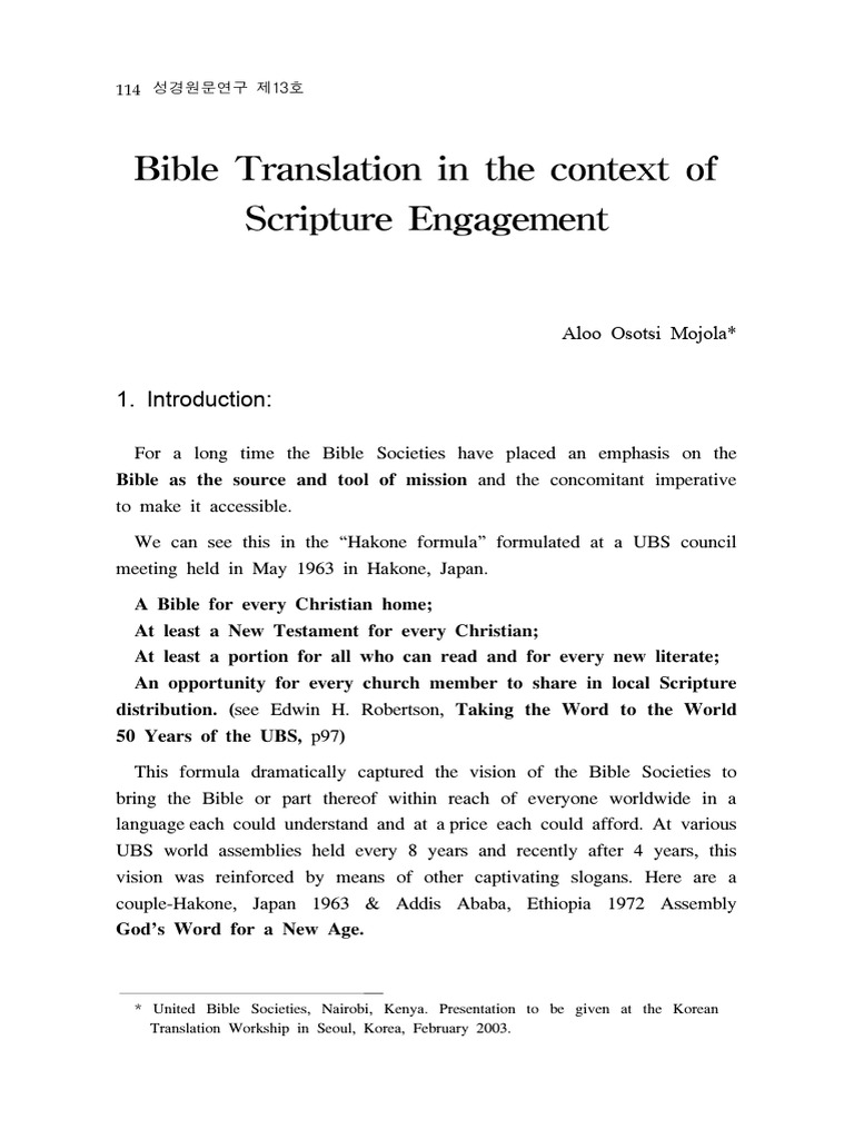Bible Translation in The Context of Scripture Engagement Author Aloo ...
