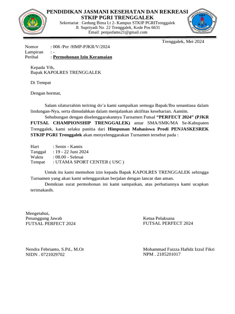 Surat Permohonan Izin Kapolres Trenggalek Pdf