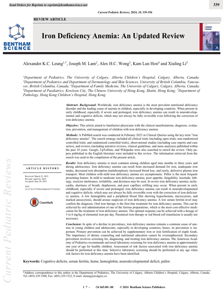 Iron Deficiency Anemia (CPR) | PDF