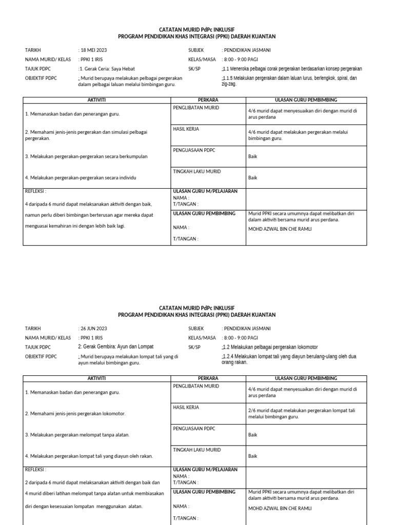 Catatan Murid PDPC Inklusif ( | PDF